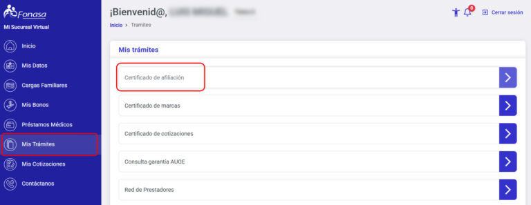Certificado de Afiliación - Fonasa En Línea